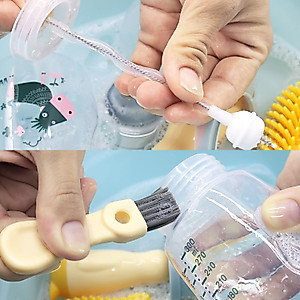 Silicone Bottle Cleaning Brush for Baby, 4-in-1 Baby Bottles Cleaner Set - Bottle/Straw/Nipple/Neck Brushes (Yellow)