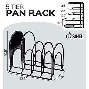 Heavy Duty Pan Organizer, 5 Tier Rack - Holds up to 50 LB - Holds Cast Iron Skillets, Griddles and Shallow Pots - Durable Steel Construction - Space Saving Kitchen Storage - No Assembly Required