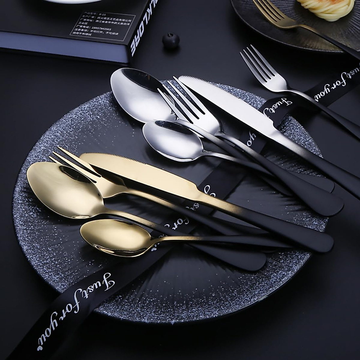 Flatware Set Silverware Set Gold Black Gold Gradient Food-Grade Stainless Steel 60 Piece Utensil Sets Cutlery Forks Spoons And Forks Set Dishwasher Safe Exquisite Family Gatherings Restaurant