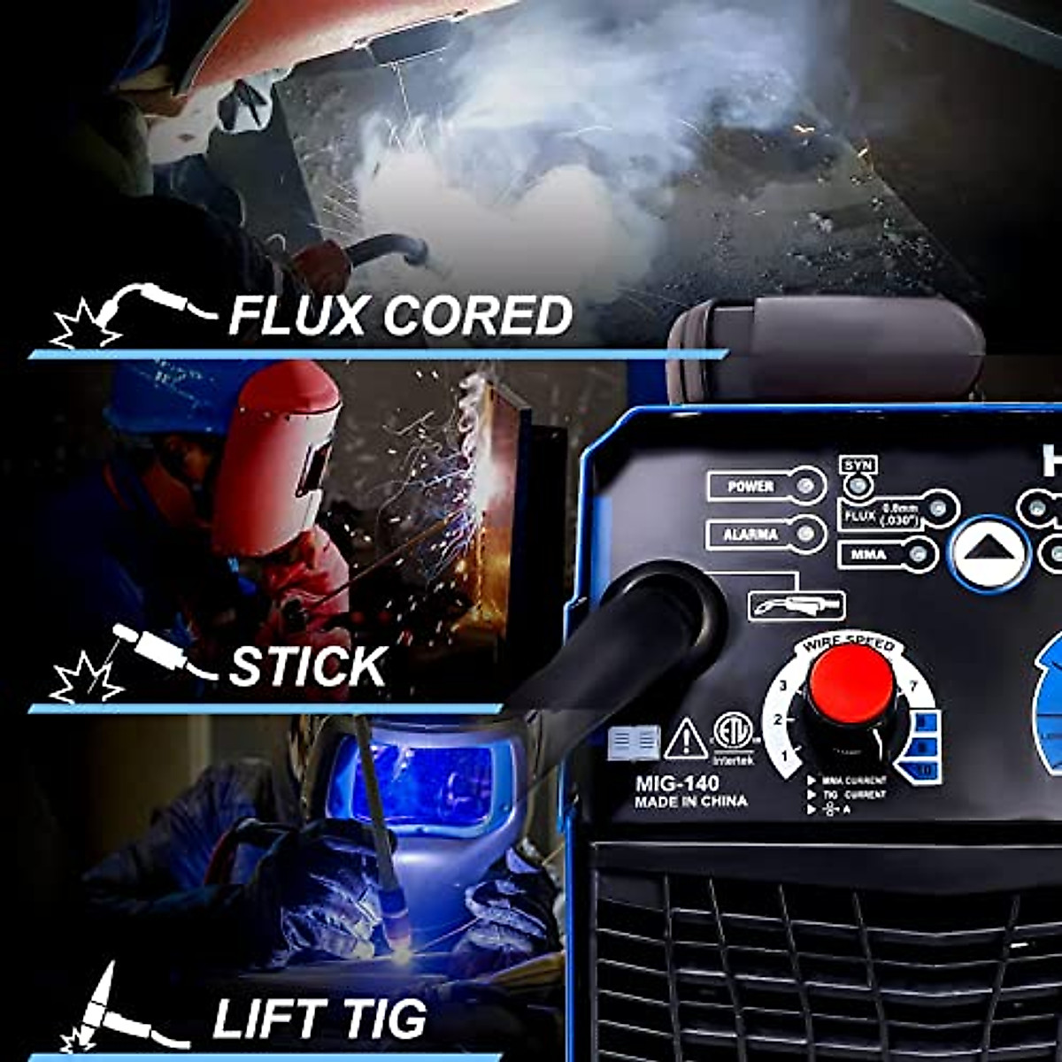 HERZO 140 A MIG Welder.Flux Core Welder 110/220 V Flux MIG/MMA/LIFT TIG 3 in 1 Welding Machine IGBT Inverter Welding Machine