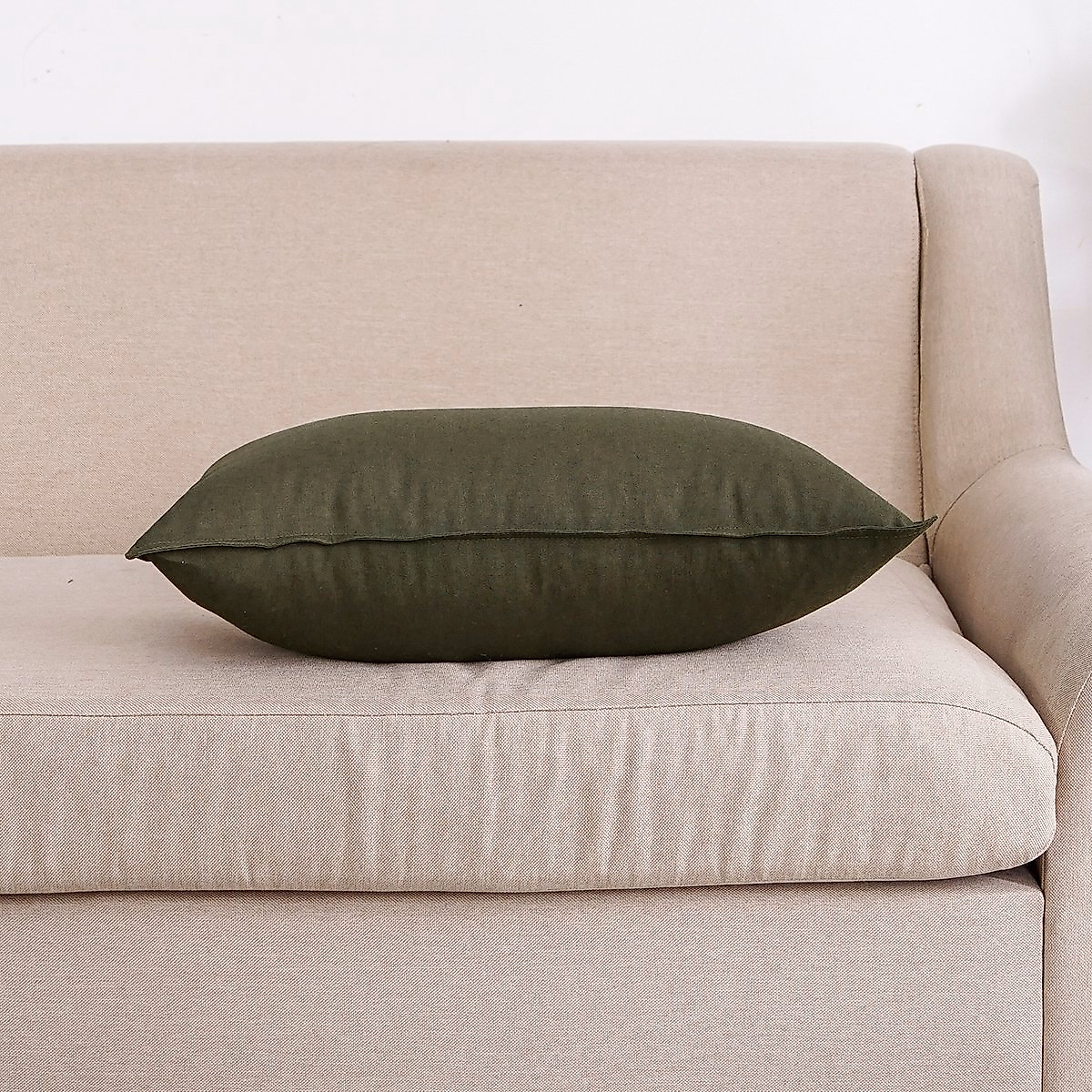 Jeanerlor Cotton Linen Square Decorative Throw Pillow Case Cushion Cover with Twin Needles Stitch on Edge,for Wedding Party Gift Car 12"x20"(30 x 50cm), Olive Green