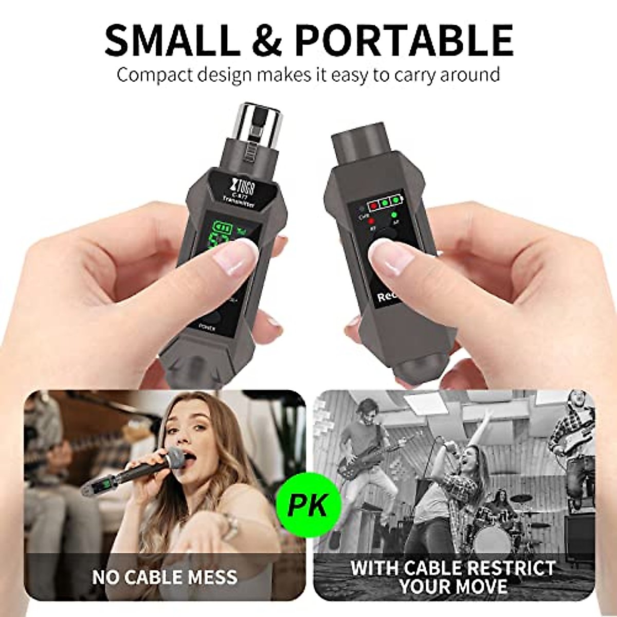 XTUGA C-977 UHF Wireless XLR Transmitter and Receiver& Wireless Guitar Transmitter Receiver,Rechargeable Mic Adapter 16 Channels 164ft Range for Dynamic Microphone,Audio Mixer,Electric Guitar Bass