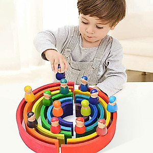 BBtinker 12 Wooden Rainbow Peg Dolls Toys, Toddlers Pretend Play People Figures with Storage Tray, Preschool Learning Educational Toys for Toddlers and Kids