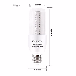 Kapata 15W LED UV Black Light Bulb Energy Saving UV Black Lights UVA Level 395-400nm, Glow in The Dark , 100W Black Fluorescent Light Equivalent E26 120V , 2- Pack