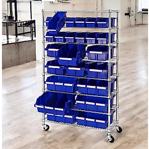 Heavy-Duty Steel Wire Shelving Storage Unit, 24-bin Rack with Wheels (Blue)