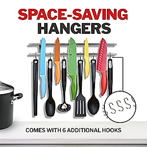 Magnetic Knife Holder, Stainless Steel 18-Inch Magnetic Knife Rack with 6 Removable Hooks, Ergonomic Tool Magnet Bar and Knife Strip with Installation Hardware – Any Kitchen Stuff