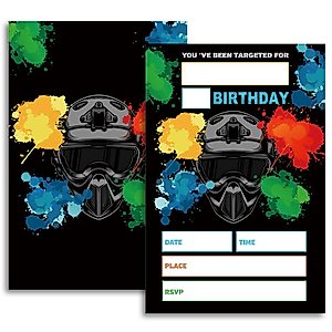 FujLoy Paintball Birthday Party Invitations, Paintball Invitations, Paintball Theme Birthday.（065）
