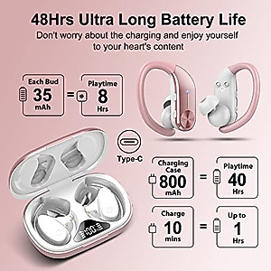 hadbleng Wireless Earbuds Bluetooth 5.3 Headphones 48Hrs Playtime Sports Earhooks Over Ear Earphones with LED Display, IPX7 Waterproof Built-in Mic Headset for Workout, Running, Gym