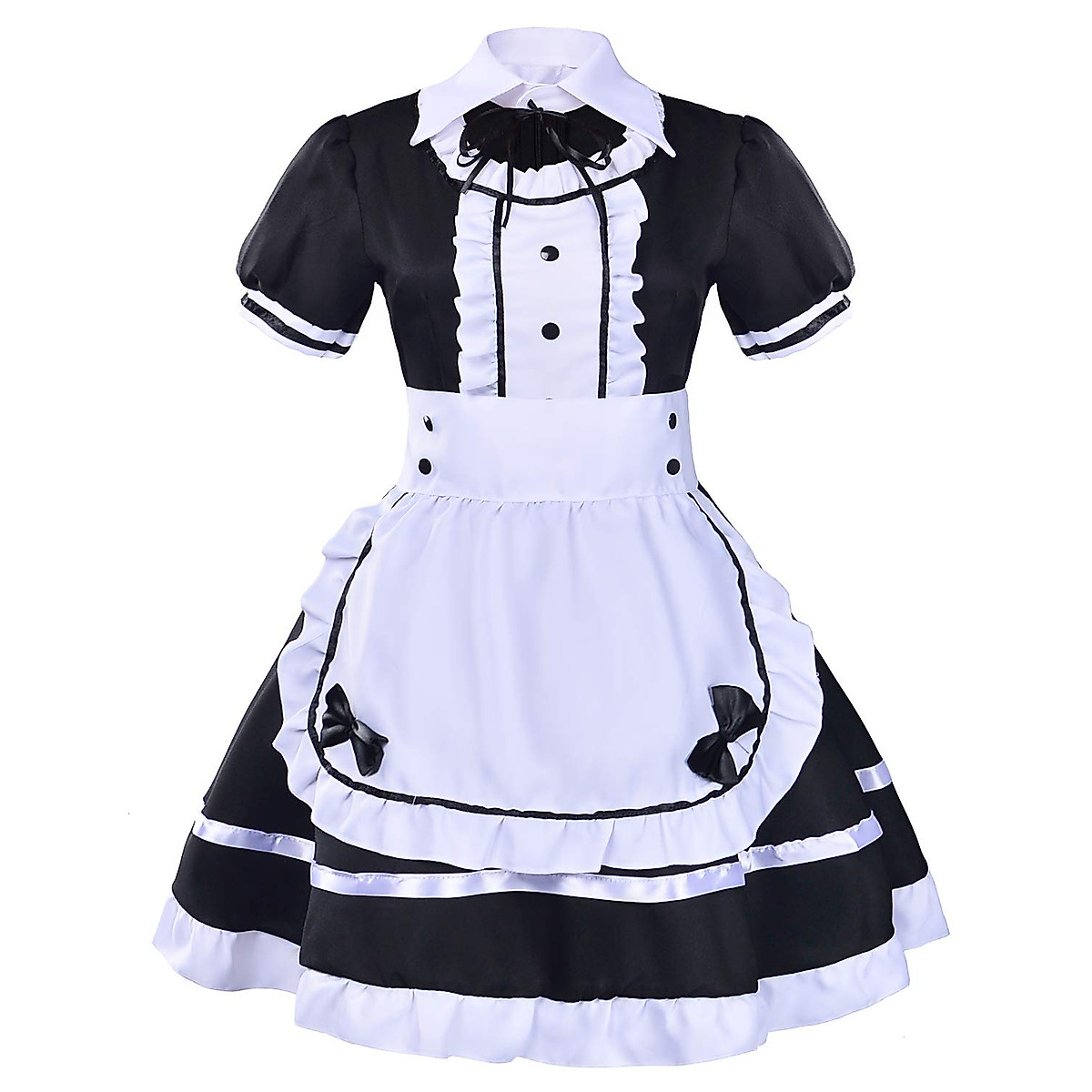 Japanese Anime Sissy Maid Dress Cosplay Sweet Classic Fancy Apron Socks Gloves Faux Fur Cat Furry Headwear Set(L)