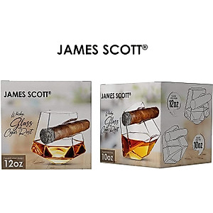 James Scott Whiskey Glass, Old Fashioned Glasses with Cigar Rest, Gifts for Men