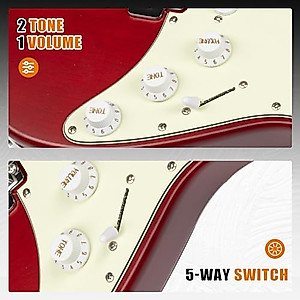 EART Electric Guitar SSS Single Coil Pickups,Solid-Body,Stainless Steel Frets Right Handed-Rosewood Fingerboard-Red