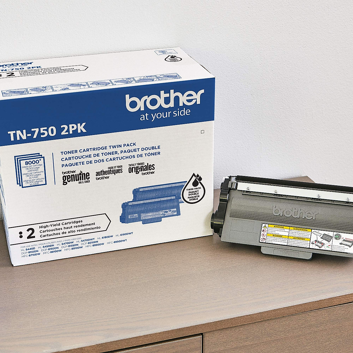 Brother Genuine High-Yield Black Toner Cartridge Twin Pack TN750 2PK (TN7502PK)