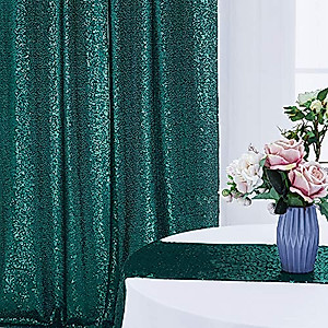 2×8FT-2PCS Hunter Green Sequin Backdrop Curtains Panels, Christmas Green Photography Backdrop Glitter Curtains Fabric Background for Christmas Wedding Party Decor