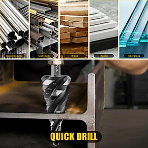 KAKILFOB Four Spiral Flute Step Drill Bit Set, 5 Pieces 1/8"-1-3/8" HSS Unibit Step Drill Bit, 1/4" and 3/8" Shank Step Bits for Metal, Aluminum, Wood, Plastic