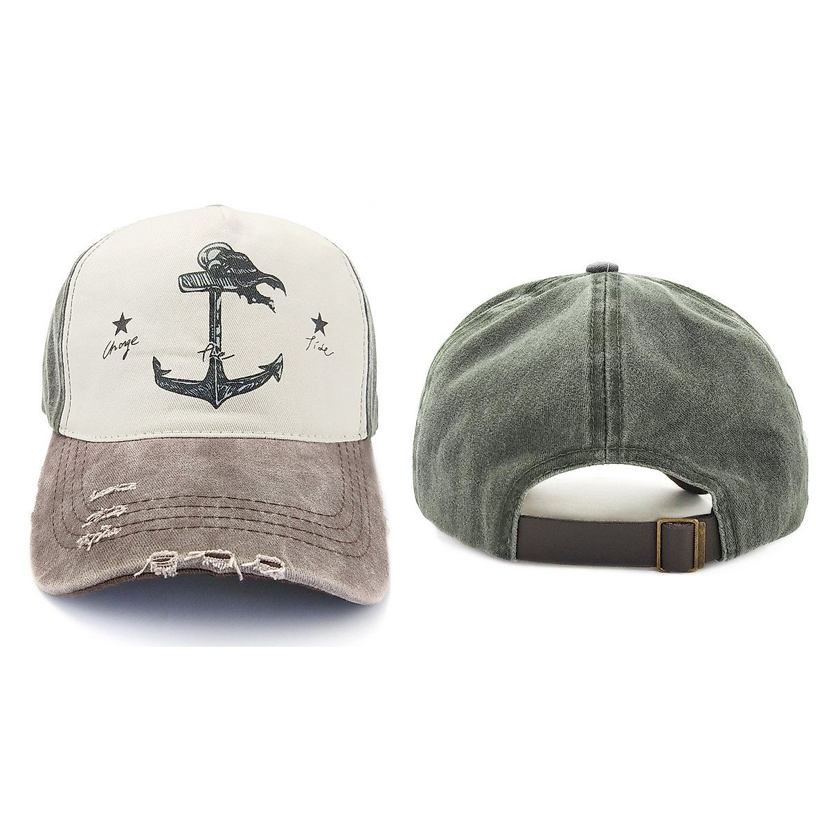 Glamorstar Pirate Ship Anchor Baseball Hat Printing Adjustable Hip-Hop Cap Brown Atrovirens