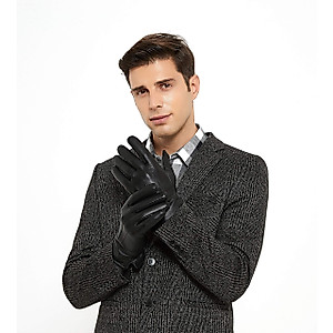 ZLUXURQ Luxury Mens Leather Gloves Cashmere Lined-Soft Comfortable Lambskin