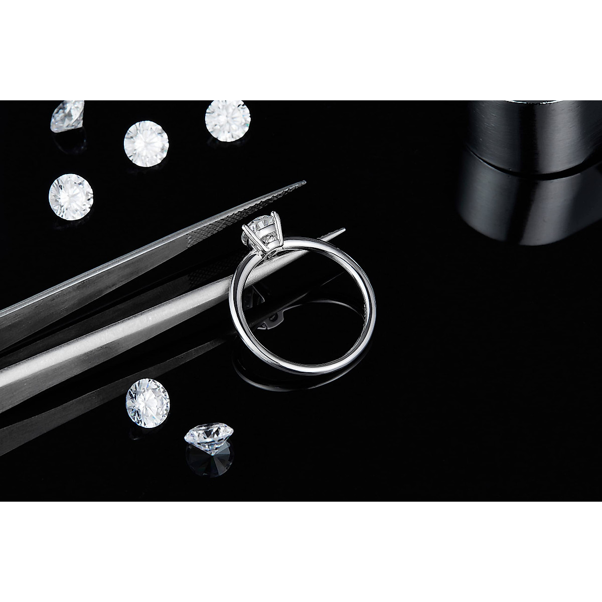 TwoBirch 1 Carat Moissanite Tear Drop Pear Solitaire in Platinum Plated Sterling Silver (CERTIFIED) (Size 6)