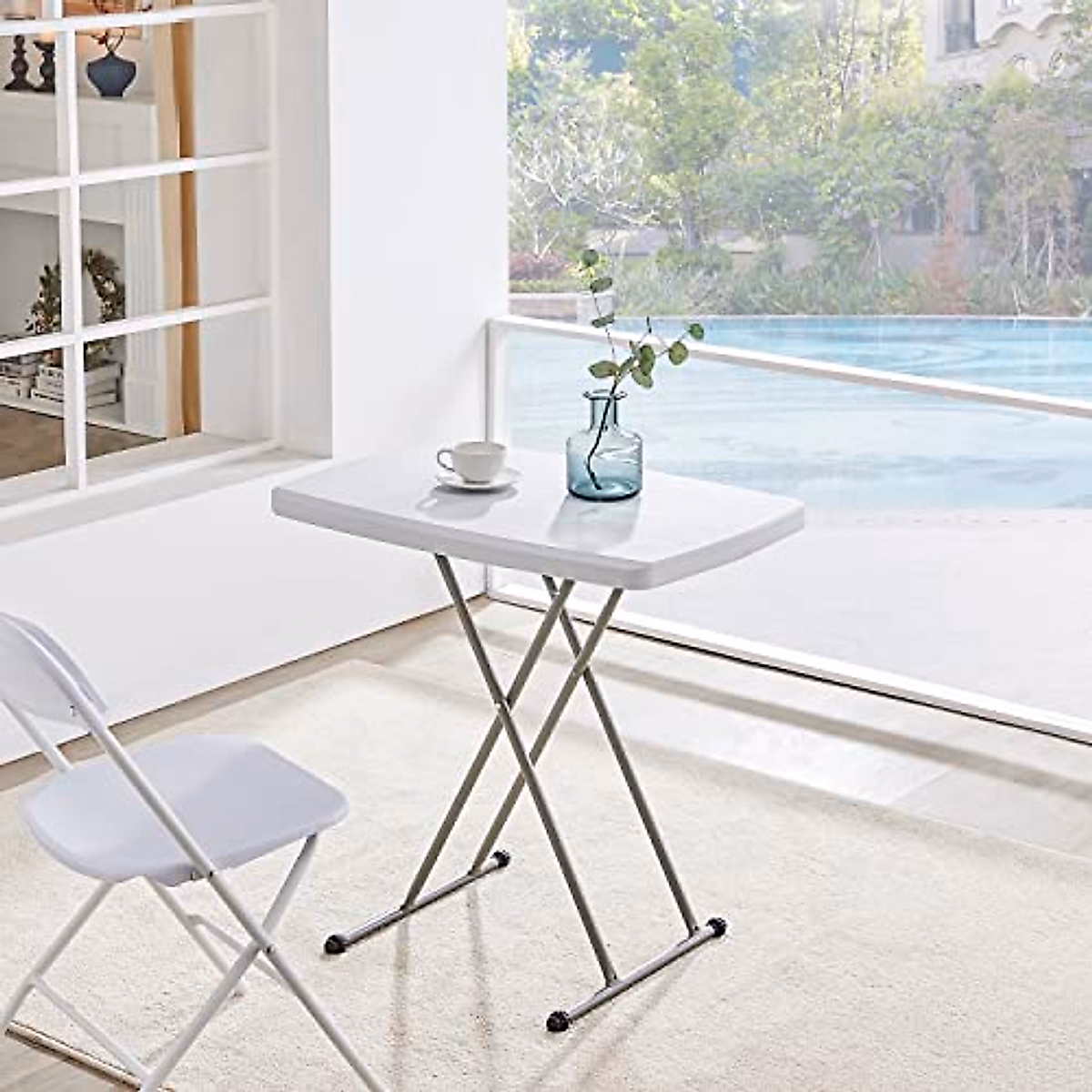 Naomi Home Personal Folding Table, Small Table, TV Dinner Table, Adjustable Table, Portable Desk, Outdoor Side Table, Portable Desk for Parties and Picnic – White