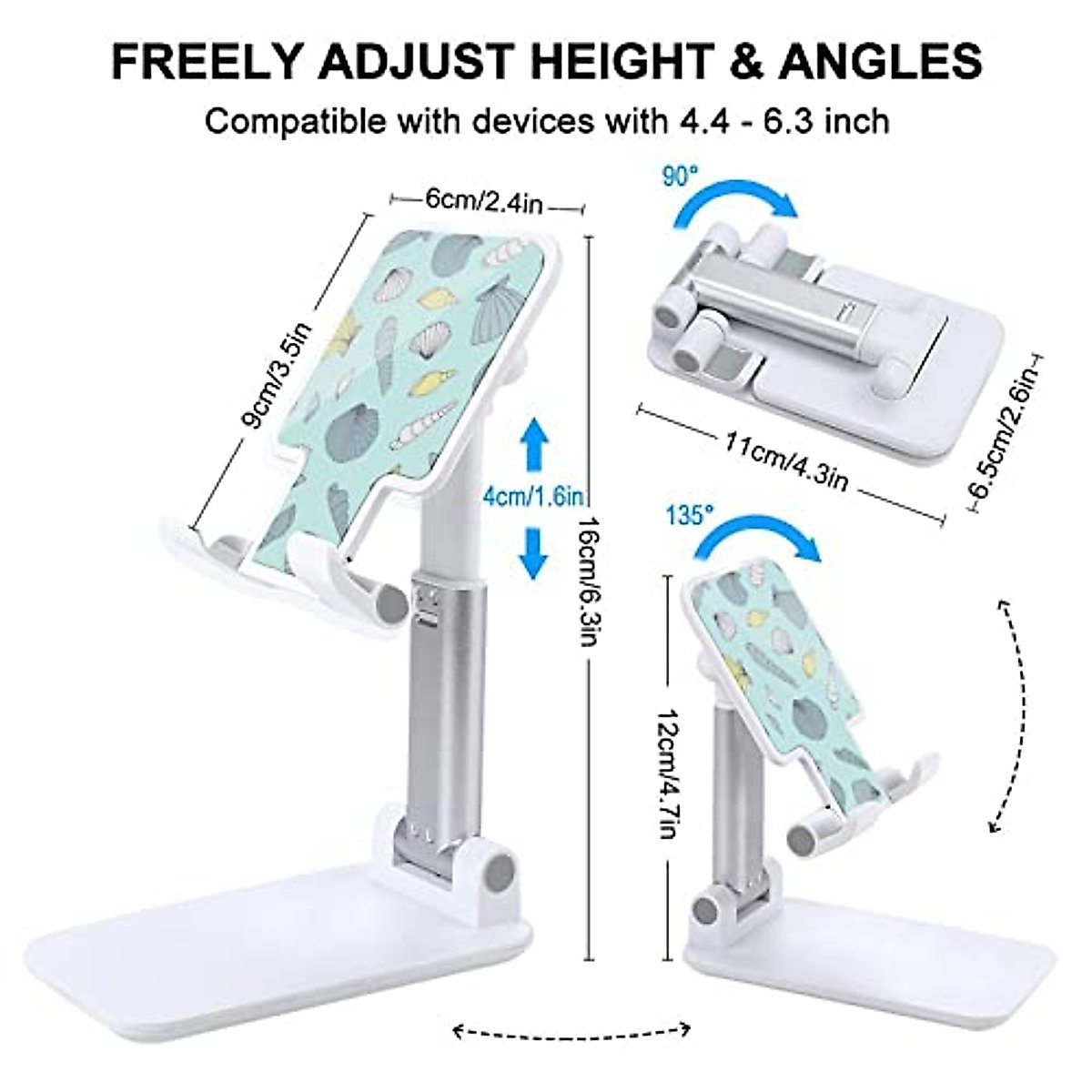 Seashell Pattern Cell Phone Stand for Desk Foldable Phone Holder Height Angle Adjustable Sturdy Stand White-Style
