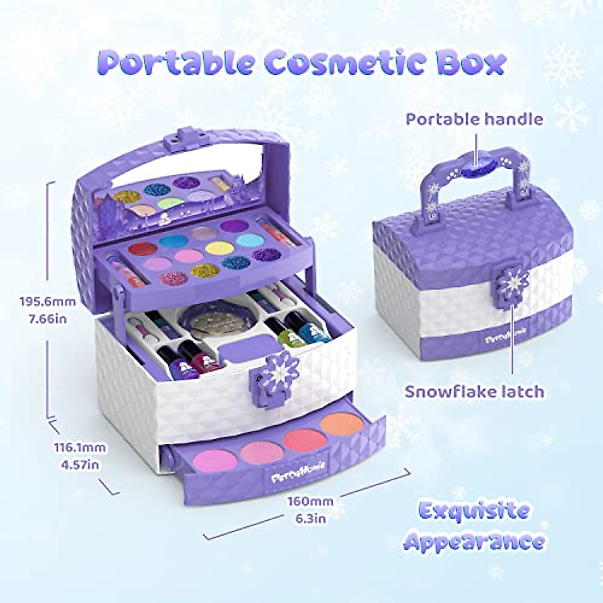 PERRYHOME Kids Makeup Kit for Girl 35 Pcs Washable Real Cosmetic, Safe & Non-Toxic Little Girl Makeup Set, Frozen Makeup Set for 3-12 Year Old Kids Toddler Girl Toys Christmas & Birthday Gift (Purple)