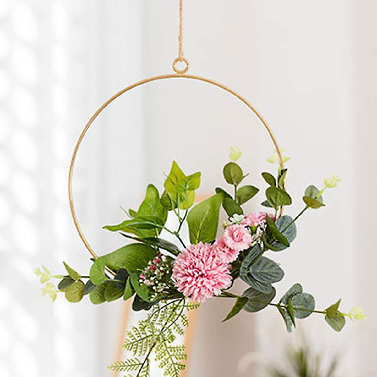 LIOOBO Floral Hoop Wreath Minimalist Fashion Nordic Style Artificial Wreath Hanging Hemp Rope Decor for Garden Home Lawn