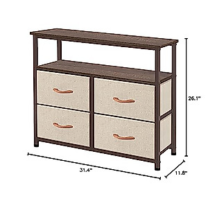 AZL1 Life Concept Dresser with Shelves-Storage Chest for Bedroom, Living Room, Hallway, Closet Organizer with Sturdy Steel Frame, Wooden Shelf, Removable Fabric Drawers, Beige