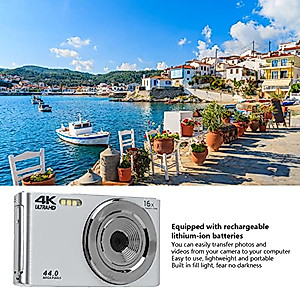 4K Digital Camera,2.8in Screen 16X Digital Zoom Camera, 44MP Shock Proof Plastic Housing HD Camera for Photography,Digital Camera for Kids Video Camera (Silver)