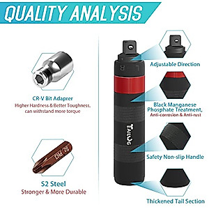 TAILUG 1/2" Hand Manual Reversible Impact Driver, 8 PCS Impact Screwdriver S2 Steel, Rusted Fasteners or Frozen Bolts Manual Impact Driver