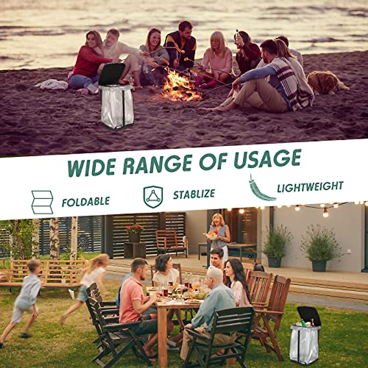 Vicenpal 2 Pcs Portable Garbage Bag Holder Collapsible Trash Can Expandable Outdoor Waste Bins Camping Accessories for Indoor Outdoor RV Picnic Kitchen Home Use, Black