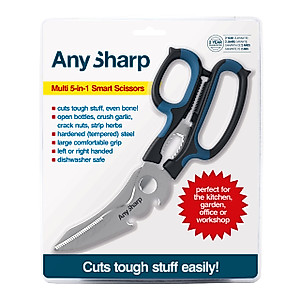 AnySharp 5-in-1 Smart Scissors - Cut Anything Multi-Purpose Kitchen and Garden Scissors - Black