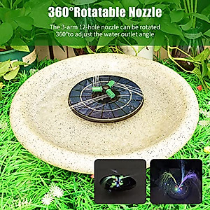 Kavolet Solar Fountain Pump with 360 Degrees Rotatable Nozzle, 4W RGB LED Solar Water Fountain, Battery Free Standing & uto-Shut Off, Water Pump for Bird Bath Garden Small Pond Outdoors
