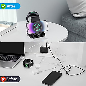 Wireless Charging Station, YiJYi 3 in 1 Watch Charger Stand with Digital Clock Suitable for iWatch SE/6/5/4/3/2/1,AirPods Pro, for iPhone 15/14/13/12/11 Pro Max/XS/XR/X/8/Samsung S23/S22/S21