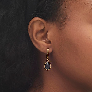 PalmBeach Yellow Gold-plated Pear Shaped Natural Black Onyx Drop Earrings (29x8.5mm)