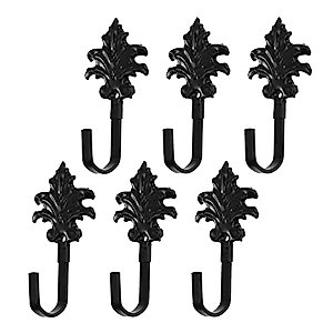 ORYOUGO Set of 6 Antique Decorative Iron Hooks, Chic Black Cast Iron Coat Hook Wall Mounted Key Holder Single Prong Wall Hangers for Hallways, Living Room