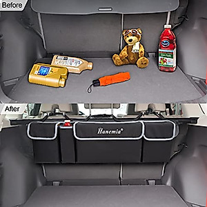 Car Trunk Organizer and Storage, Backseat Hanging Organizer for SUV, Truck, MPV, Waterproof, Collapsible Cargo Storage Bag with 4 Pockets, Car Interior Accessories for Men and Women (Black)