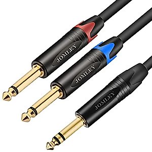 JOMLEY 1/4 inch TRS Stereo to Dual 1/4 inch TS Mono Insert Cable, TRS Stereo Y Splitter Insert Cable, 6.35mm TRS Male Stereo to Dual 6.35mm TS Male Mono Breakout Cable－6.6 Feet