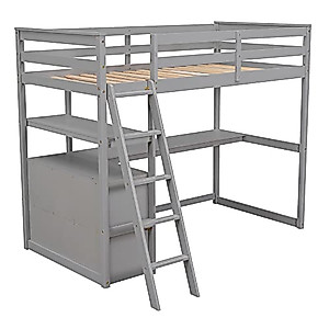 DEYOBED Twin Size Wooden Loft Bed Frame with Desk, Shelves, and Storage Drawers - Where Sleep, Study, and Storage Converge for Kids and Teens
