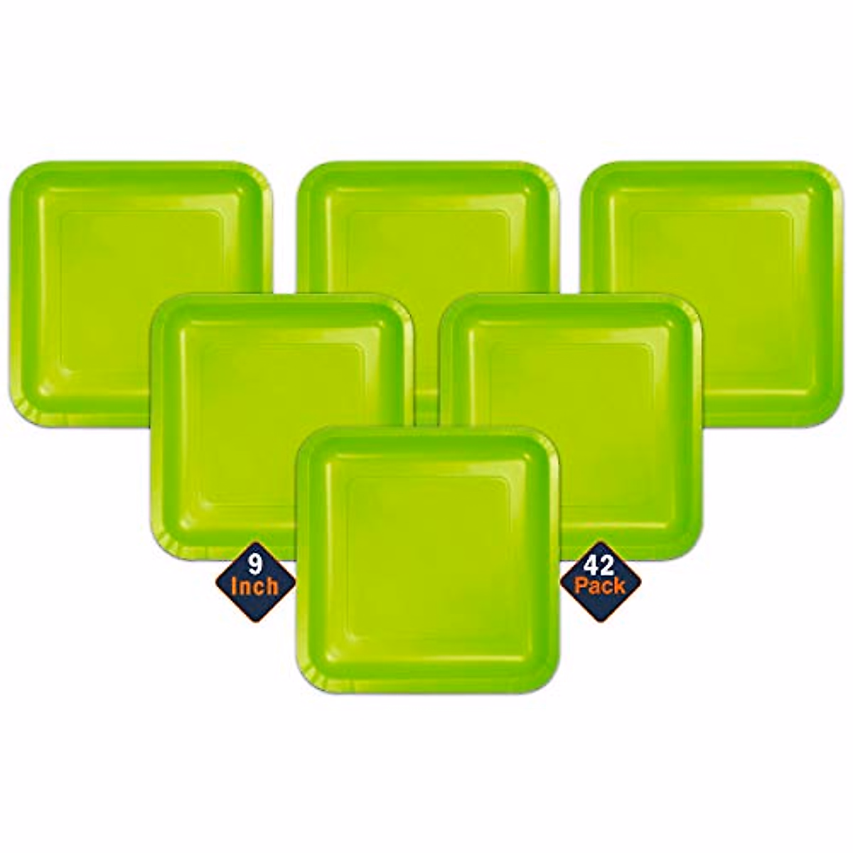Premium Square Paper Plate Set - 42 Pc Bulk Heavy Duty Square Paper Dinner Plates | Green, Lime Green, Party Supplies, Wedding Supplies (9 Inch)