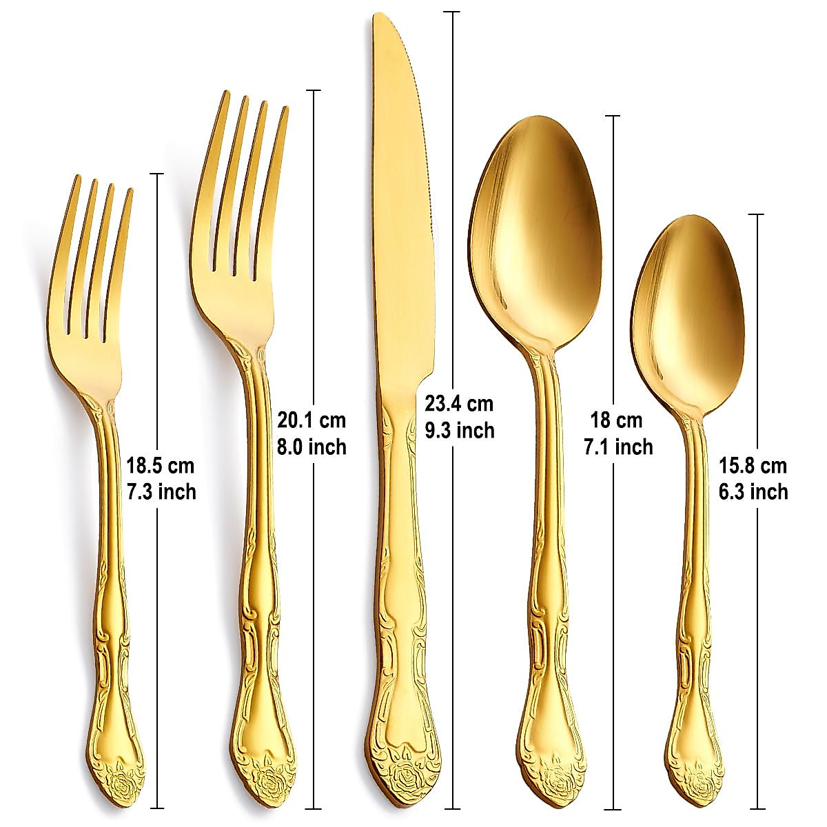 30-Piece Gold Silverware Set, FULLYWARE Stainless Steel Satin Finish Flatware Cutlery Set include Forks, Spoons and Knives, Rose Pattern Design, Service for 6