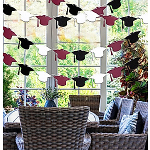 Maroon Graduation Party Decorations/Maroon Grad 2023 4pcs Graduation Hat Banner Garlands Glitter Burgundy White Black for 2023 Graduation Party Supplies