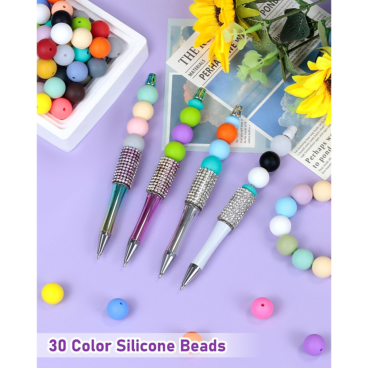 150PCS FIVEIZERO Silicone Beads, 30 Colors 15mm Silicone Beads Bulk for Keychain Making,Focal Beads Rubber Round Bulk Beads Mixed Color Silicone Beads for DIY Crafts Making