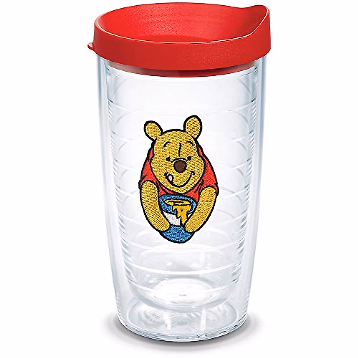 Tervis Disney-Winnie the Pooh Front & Back Insulated Tumbler with Emblem and Red Lid, 16Oz, Clear