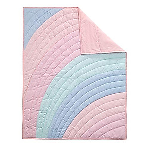 Lambs & Ivy Watercolor Pastel Pink/Mint Rainbow 5-Piece Baby Crib Bedding Set