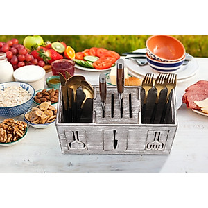 GYJZIFW Kitchen Utensil Holder Cooking Utensil Caddy with 3 Compartments Rustic Wooden Utensil Organizer for Countertop Kitchen Tool Holder Storage for Spoon Forks Knives