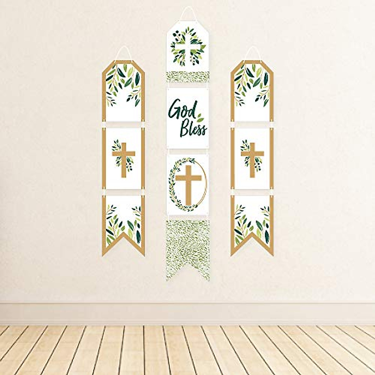 Big Dot of Happiness Elegant Cross - Hanging Vertical Paper Door Banners - Religious Party Wall Decoration Kit - Indoor Door Decor
