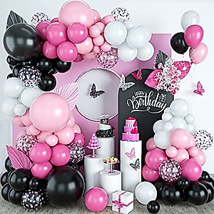 Balloon Garland Arch Kit Pink Black, Black Pink White Balloon Arch Kit Balloon Garland, Pink Confetti Latex Balloons For Girls Birthday Decoration Wedding Baby Shower Decoration Party Supplies