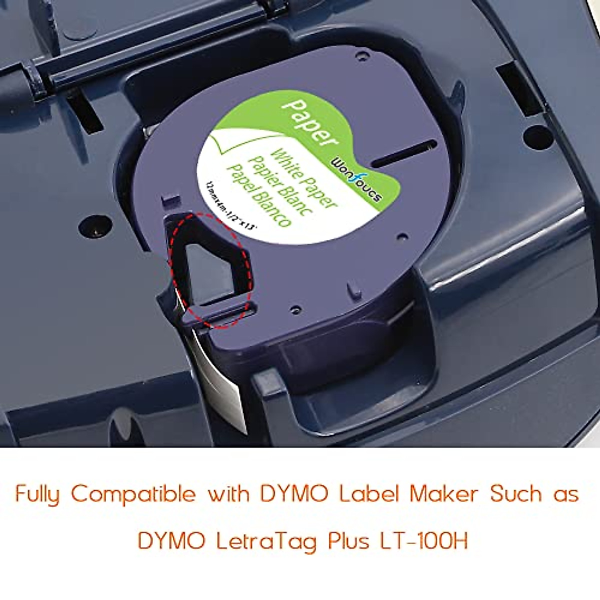 Wonfoucs 3-Pack Label Maker Paper Replacement for Dymo Label Maker Refills 91330 Self-Adhesive White Paper Label Refill 12mm x 4m 1/2 x 13 Work with DYMO LetraTag Label Makers LT-100H LT-100T QX50