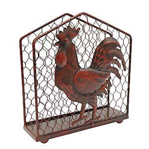Metal Rooster Design Tabletop Napkin Holder/Freestanding Tissue Dispenser,Rustic Red