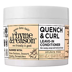 Rhyme & Reason Quench and Curl Leave-In Conditioner. 10.8 Fl Oz. For Curly, Coily, and Textured Hair. Blended with Shea Butter, Desert Peach Ceramides. Vegan, Sulfate and Cruelty Free.