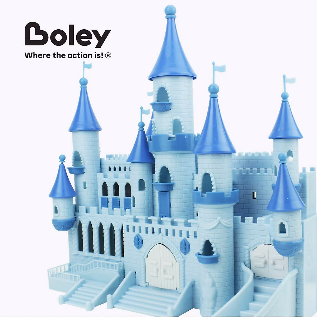 Boley Princess Castle Dollhouse - Small Plastic Doll House Pop-Up Castle Kit with Furniture and Front Lawn Miniatures - 19 Piece Play Set for Girls